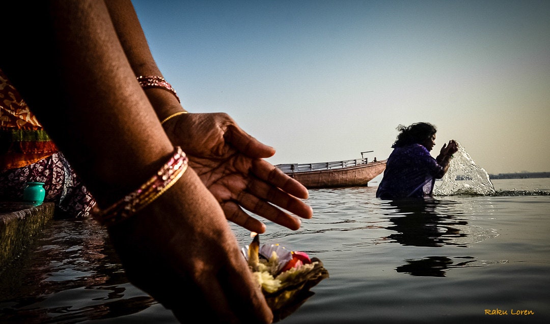 Sacred Ceremony in the Ganges River Varanasi India, Pilgrimage India, Ritual Decor, Art for Yoga ...