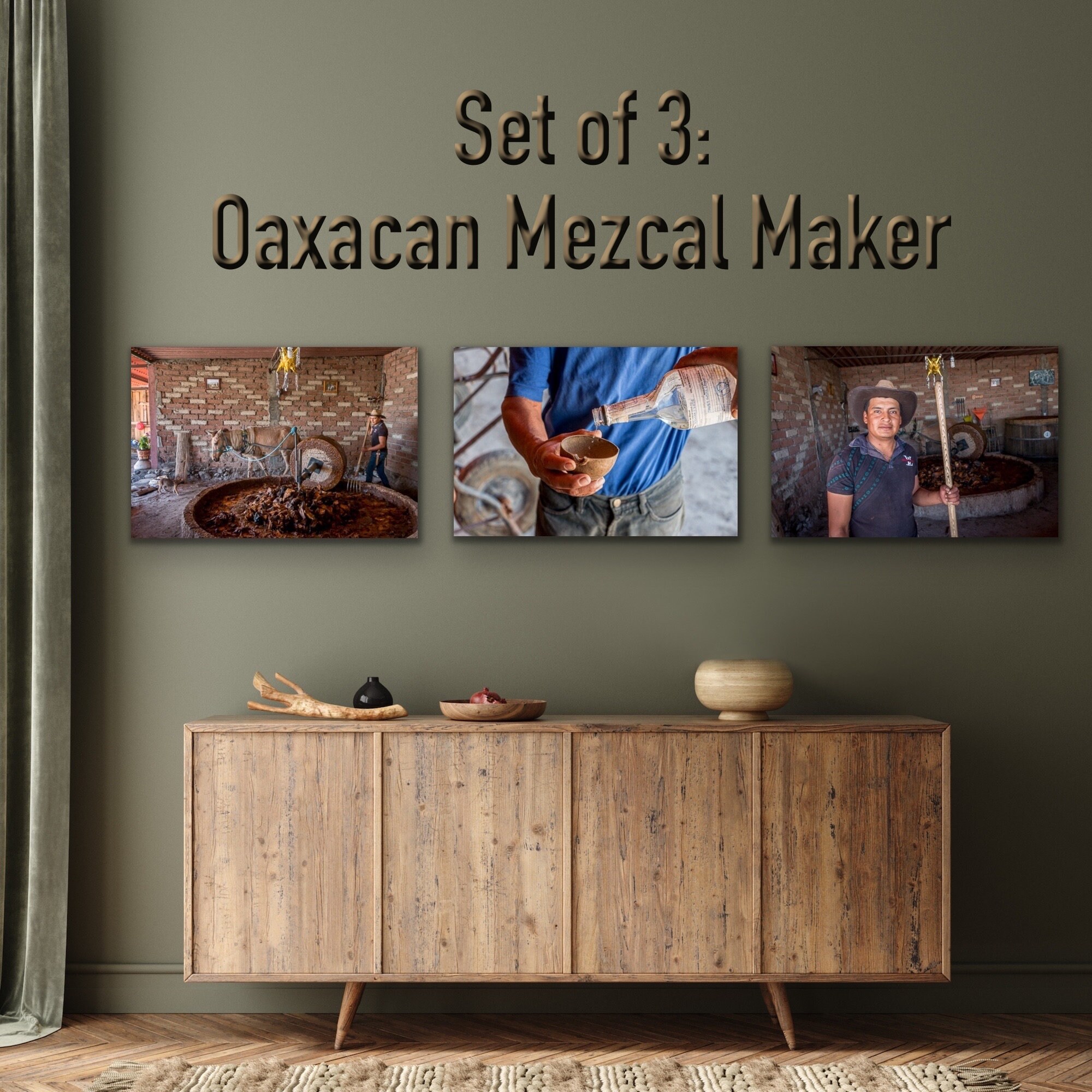 Set of 3 Prints Mezcal Maker Oaxaca, Canvas Wall Art Traditional ...