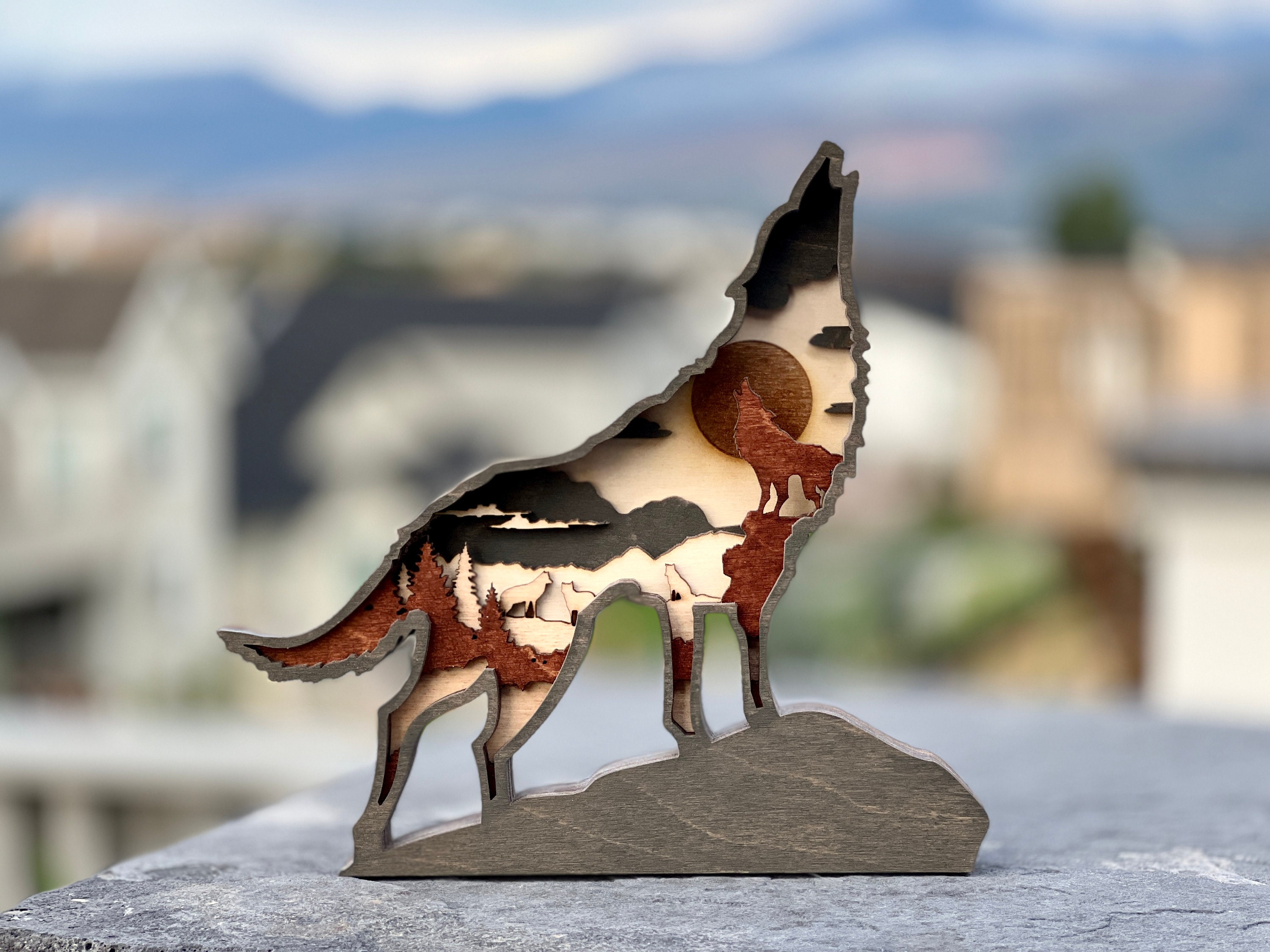 3D Wolf Art | Wooden Wolf Decor | Rustic Coyote | Mountain Decor ...