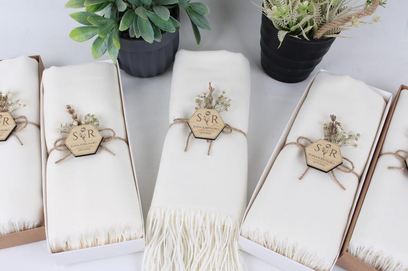 Ivory Cotton Pashmina Shawl Wedding Favors, Personalized Guest Gift ...