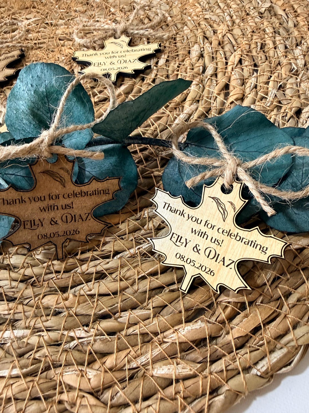 Personalized Leaf Wedding Favor Tags, Rustic Laser Cut Wood Decor - Etsy