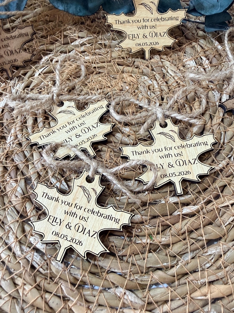 Personalized Leaf Wedding Favor Tags, Rustic Laser Cut Wood Decor - Etsy