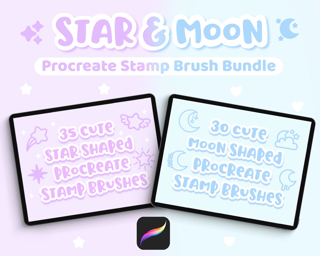Star Moon Procreate Stamp Brushes Bundle, Cute Kawaii Brush Set, Aesthetic Shape Stamps, Sparkle ...
