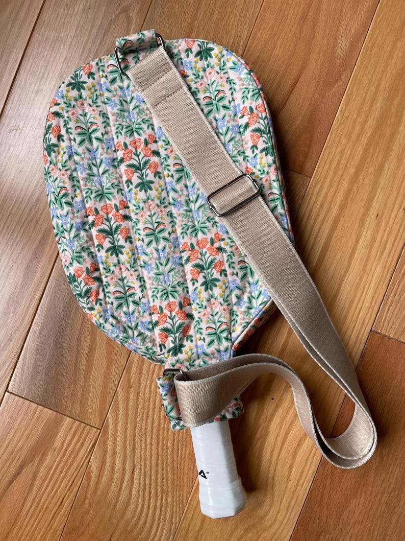 Pickleball Paddle Case With Strap, Quilted Rifle Paper Co Fabric ...