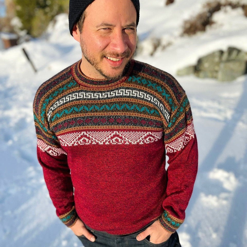 Peruvian Handmade Alpaca Wool Printed Fair Isle Sweater M Brand Alpaca ...