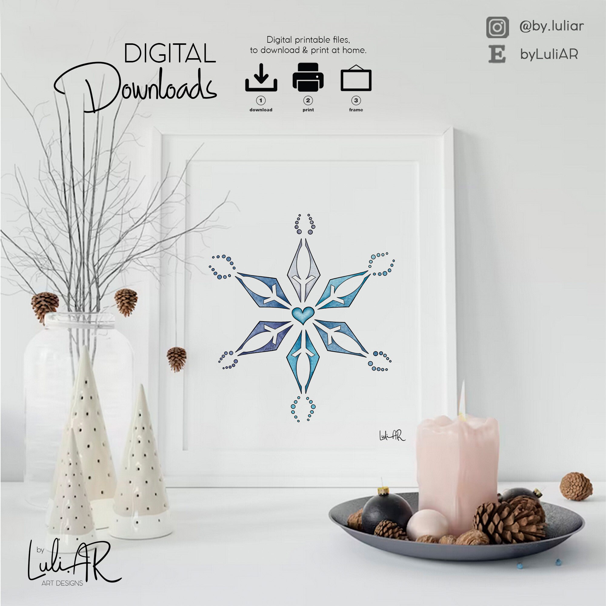 Printable Snowflake Card. Printable Christmas Greeting Card. Watercolor ...