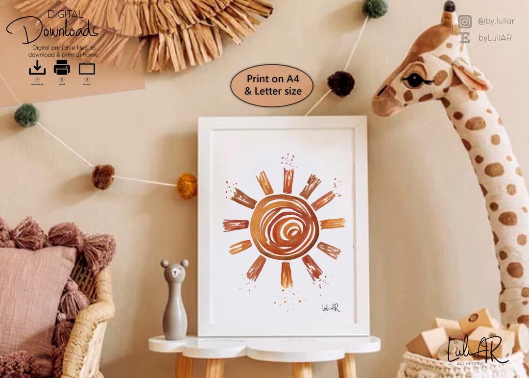 Boho Chic Sun Poster. Boho Sun Wall Art. Sun Art Print. Earth Tones Sun ...