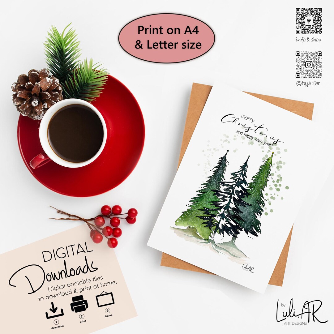 Printable Christmas Tree Card. Printable Christmas Greeting Card ...