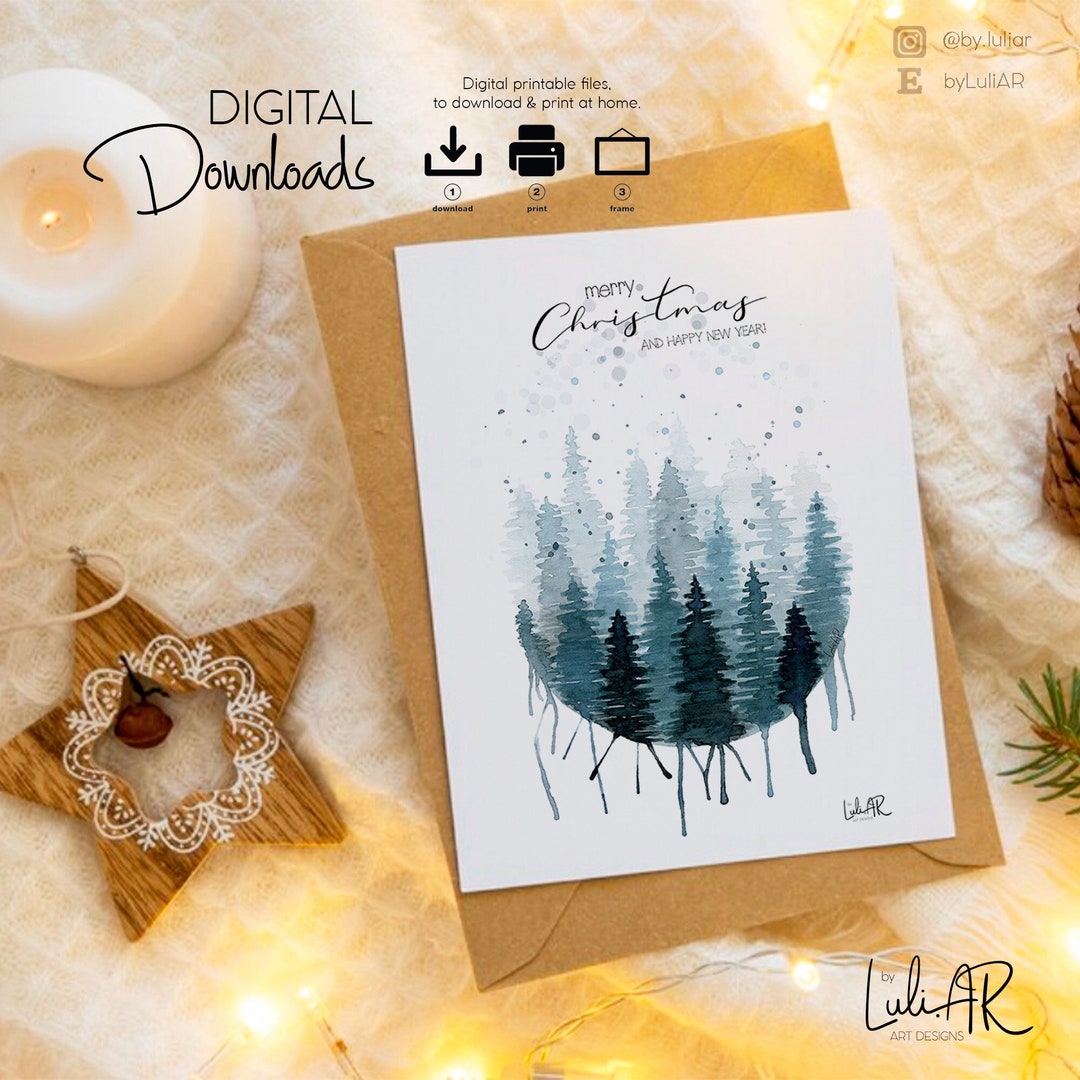 Printable Set of 3 Winter Christmas. Christmas Card, Christmas Postcard ...