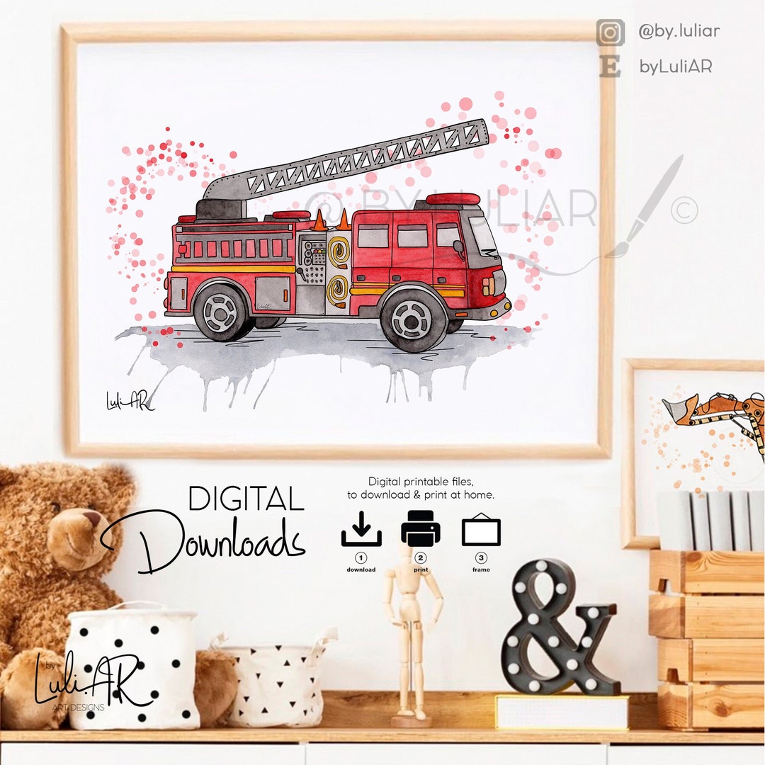 Fire Machine Truck Art Print. Fire Truck Art Poster. Fire Truck ...