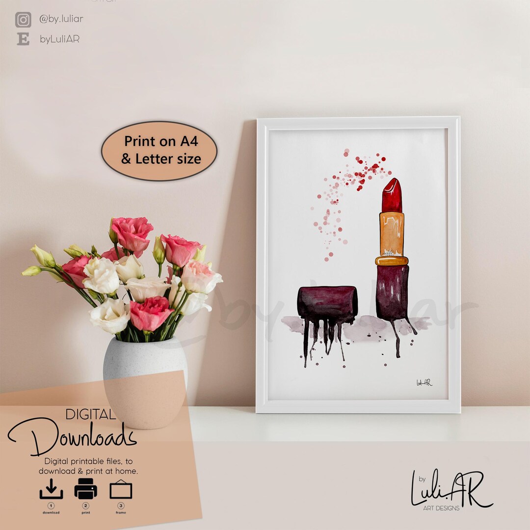 Red Lipstick Poster. Lipstick Illustration Poster. Lipstick Makeup Art ...