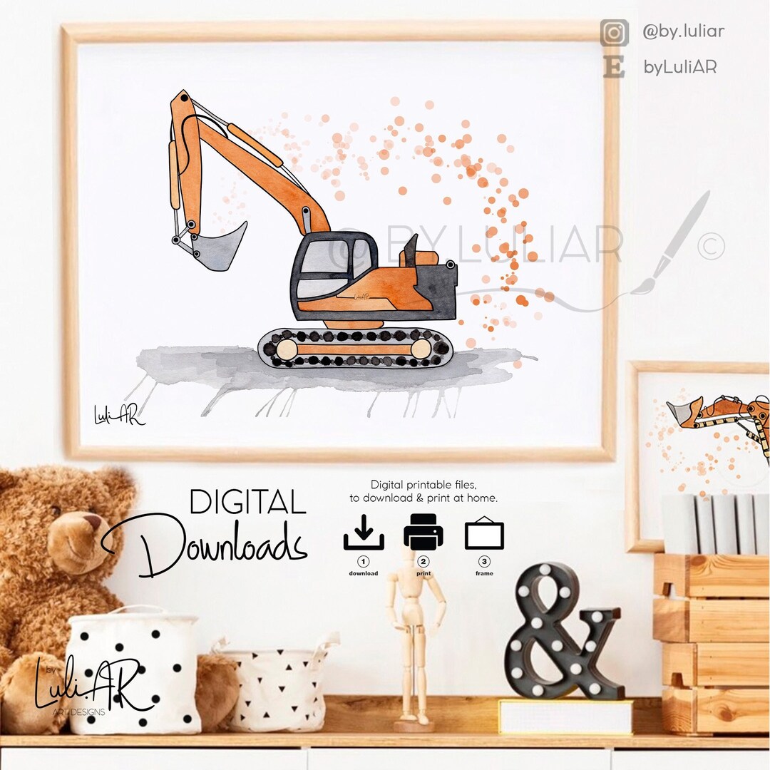 Construction Poster. Bulldozer Wall Art. Backhoe Poster. Excavator in ...