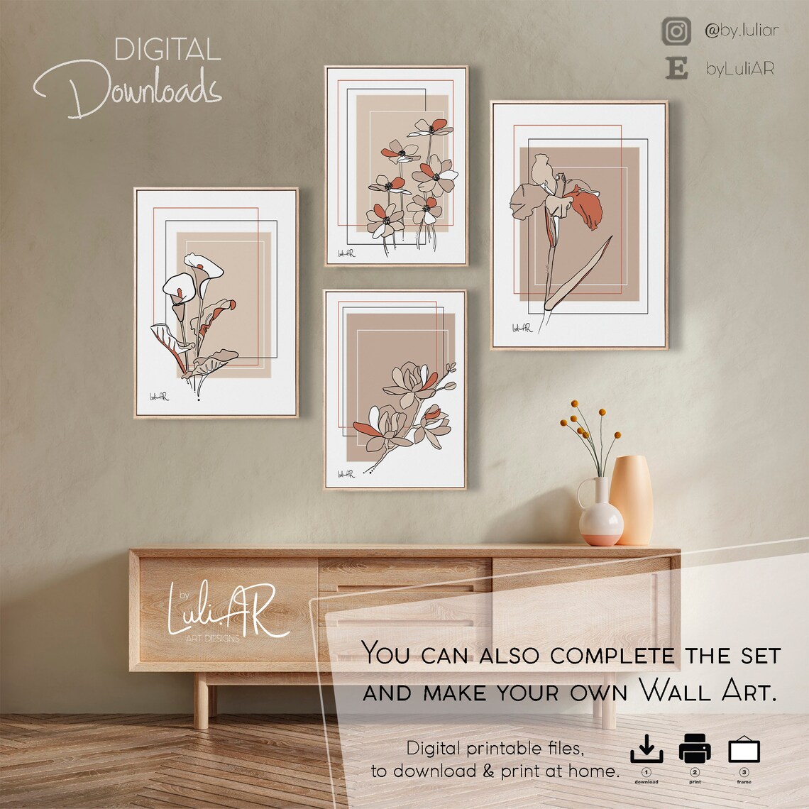 Boho Flower Art Print. Aesthetic Wall Art. Watercolor Painting Art ...