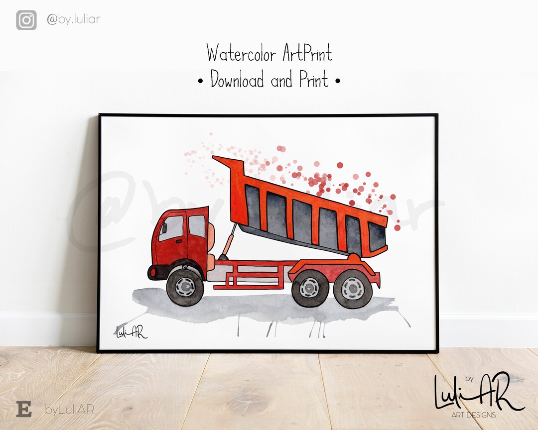 Dump Truck Poster. Watercolor Construction Truck Poster. Construction ...