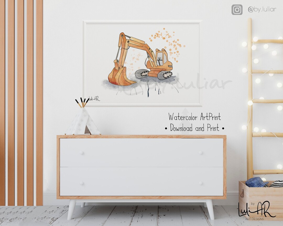 Bulldozer Wall Art. Backhoe Poster. Excavator in Watercolor ...