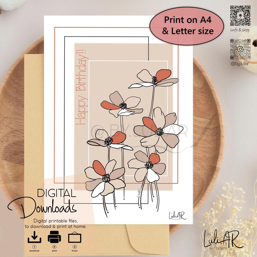 Printable Birthday Card for Her. Birthday Card for Flower Lovers ...