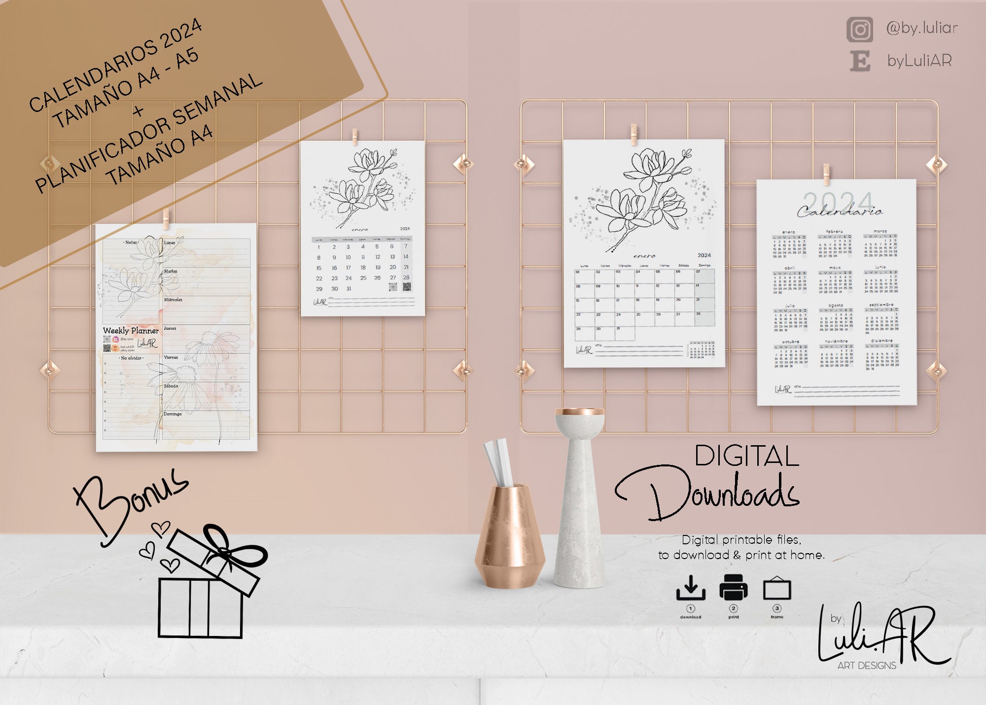 Printable Minimalist 2024 Calendar. Two Calendars to Print and Paint ...