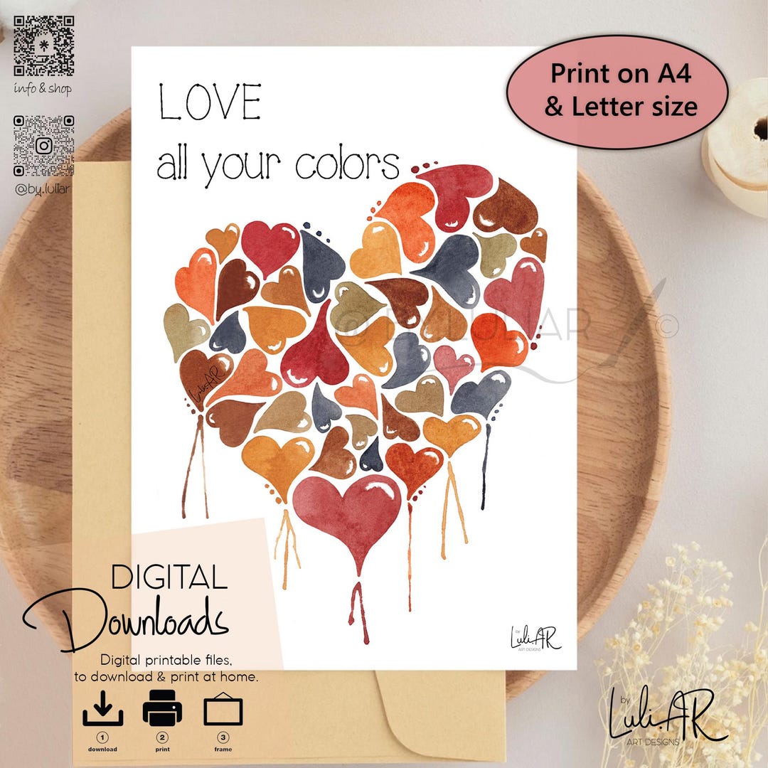 Printable Valentine Card. Colorful Valentine's Day Card. Valentine's ...