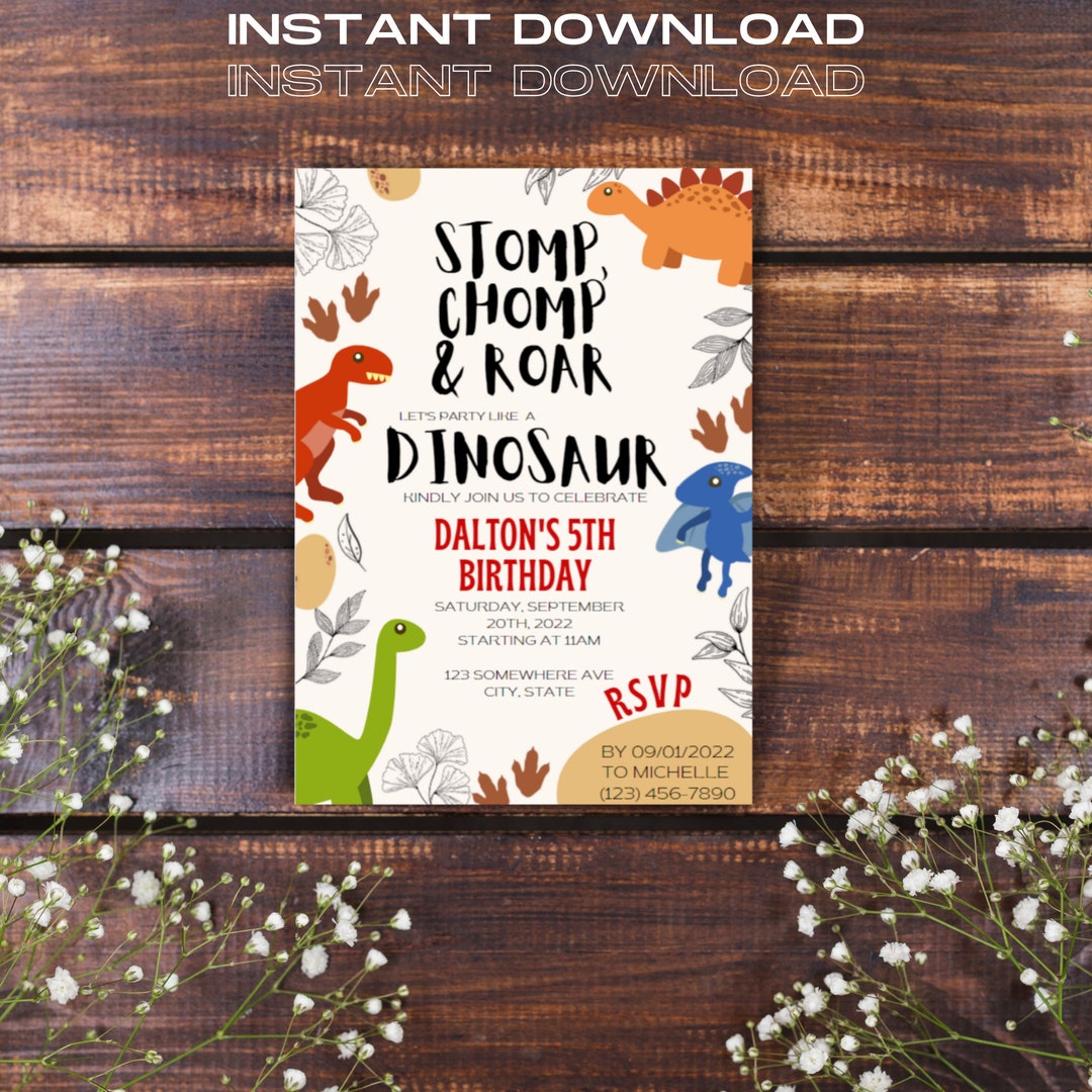 Dino Party Invite | Custom Digital Birthday Invitation | Editable Party ...