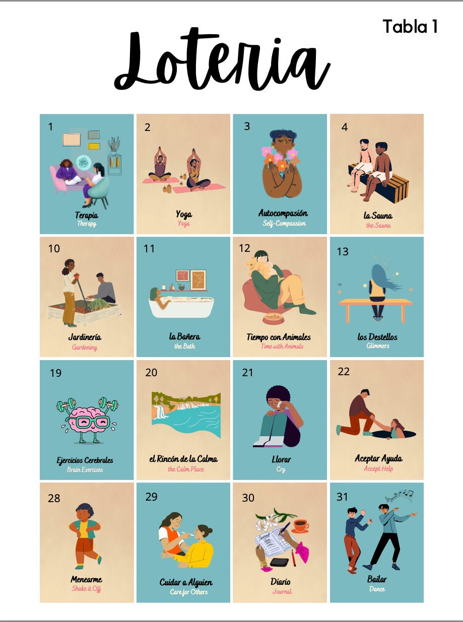 30 Tablas - INSTANT DOWNLOAD - Wellness Loteria - English & Spanish - Etsy