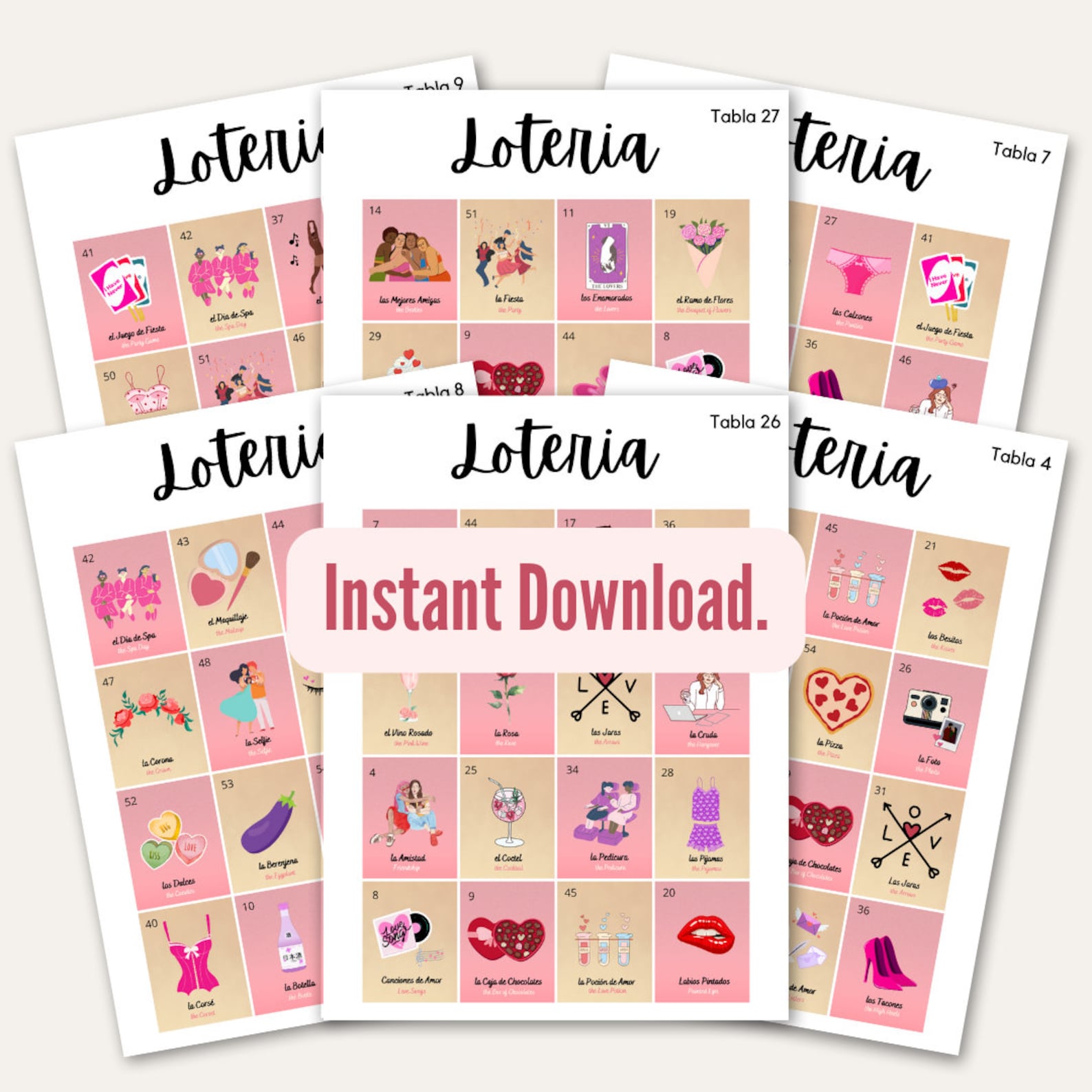 30 Tablas Galentines/Valentines Loteria Español e Inglés - Etsy México