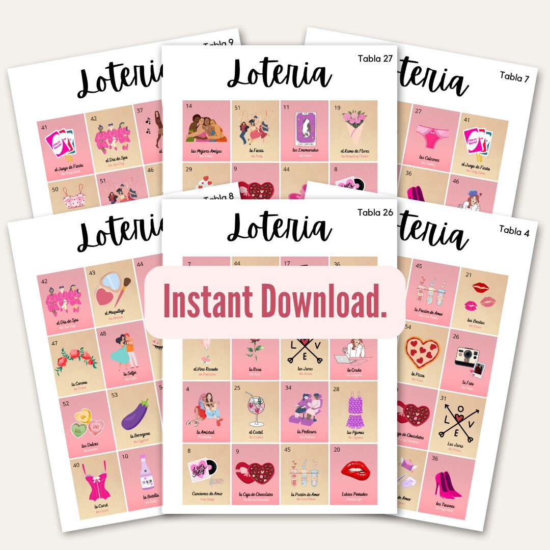 30 Tablas Galentines/Valentines Loteria Español e Inglés - Etsy México