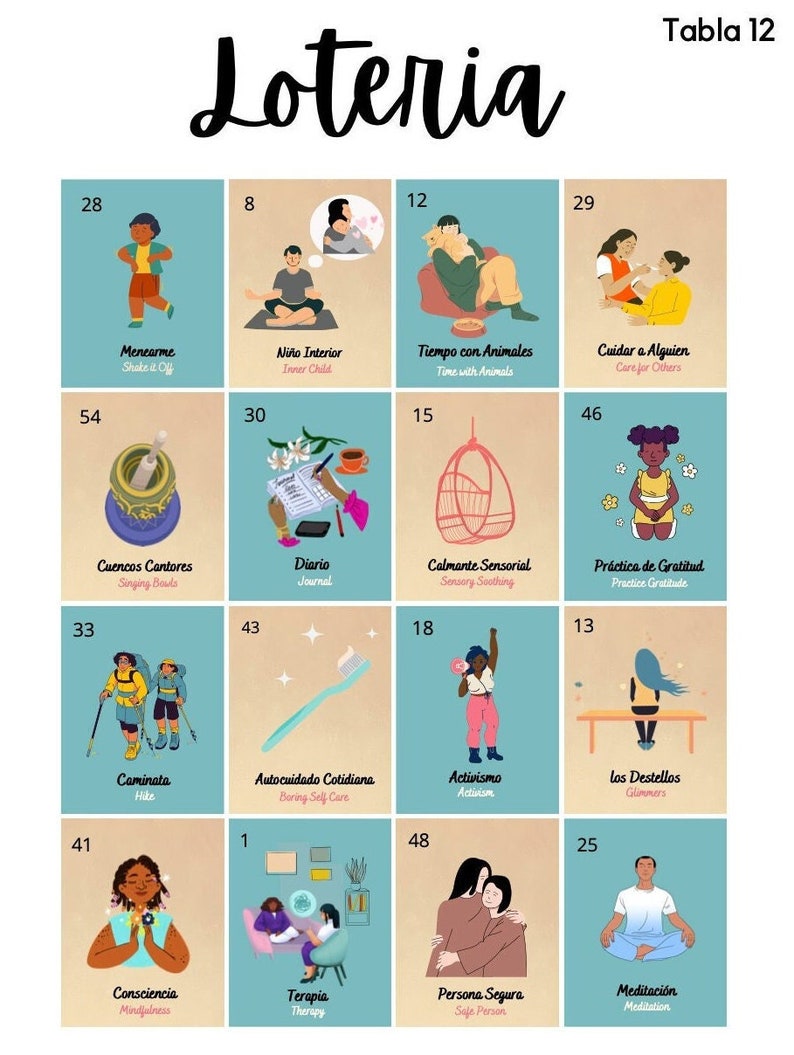 30 Tablas - INSTANT DOWNLOAD - Wellness Loteria - English & Spanish - Etsy