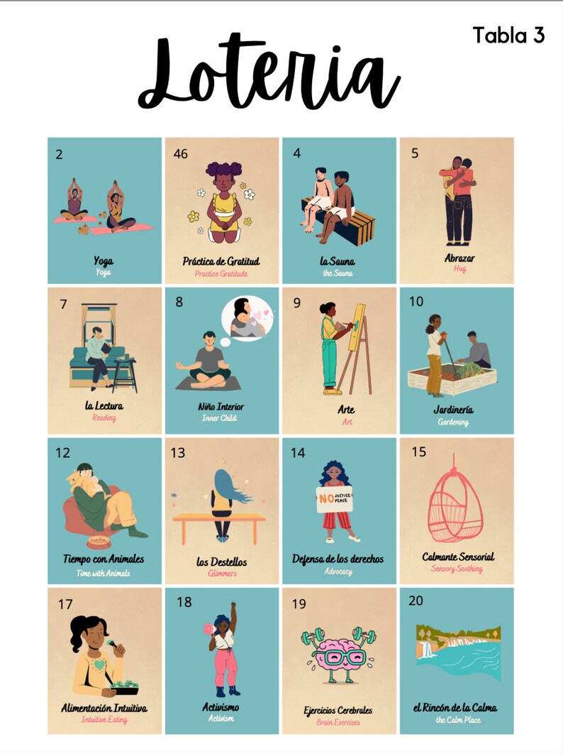 30 Tablas - INSTANT DOWNLOAD - Wellness Loteria - English & Spanish - Etsy
