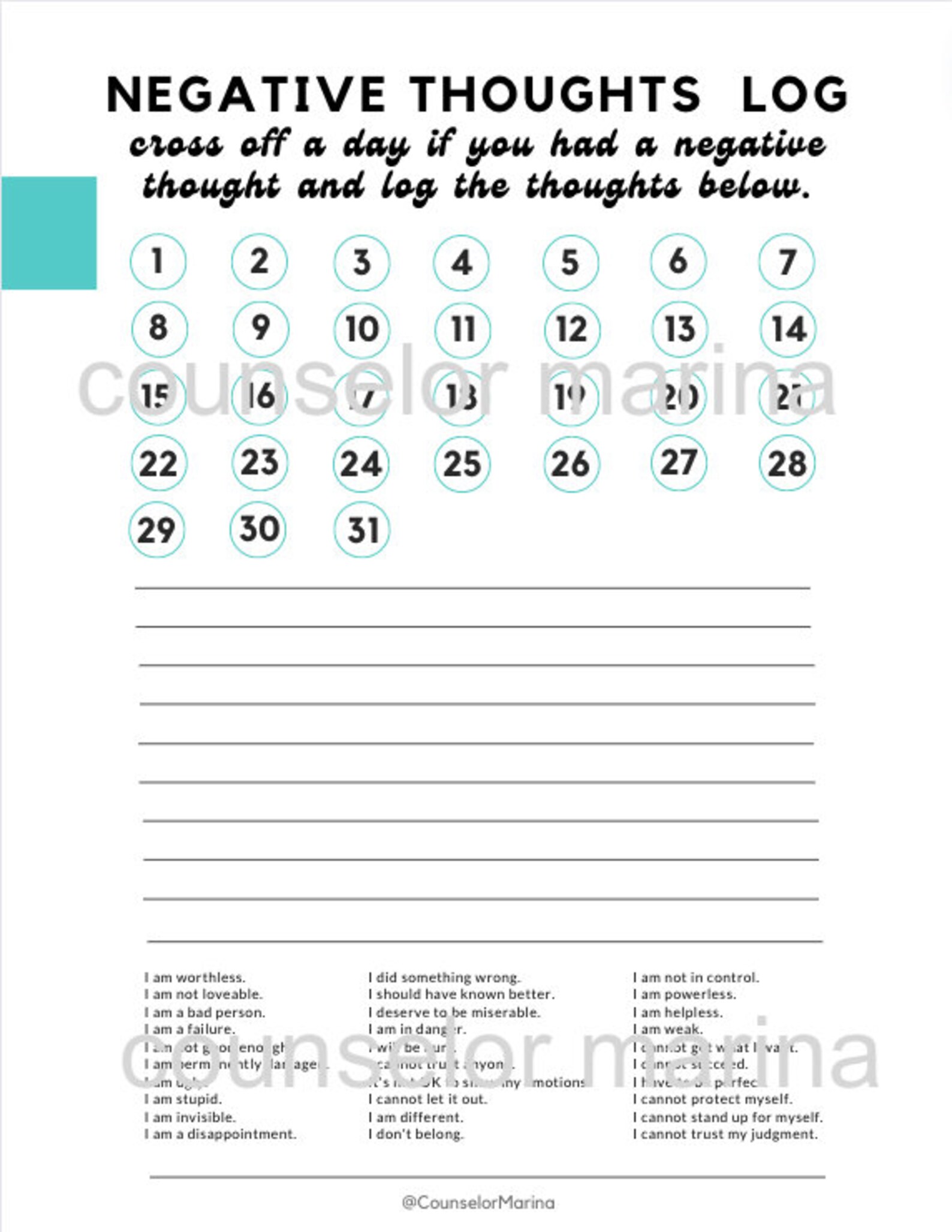 Negative Thoughts Log - Etsy
