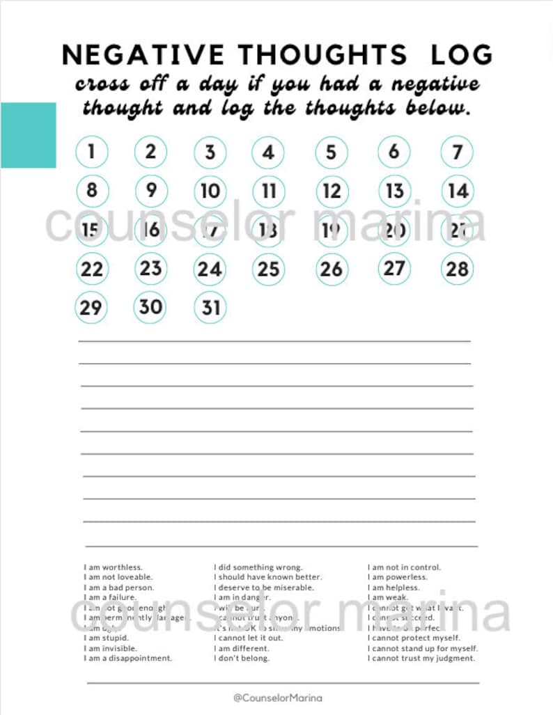 Negative Thoughts Log - Etsy