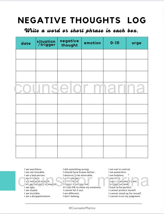 Negative Thoughts Log - Etsy