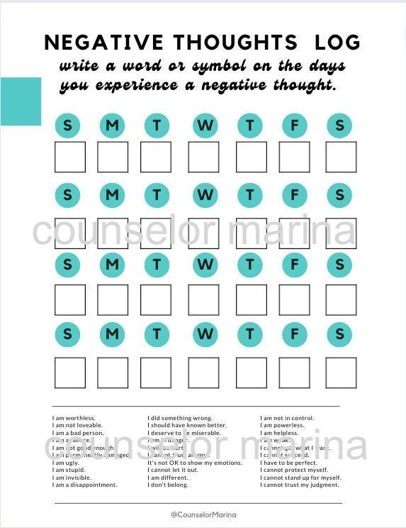 Negative Thoughts Log - Etsy