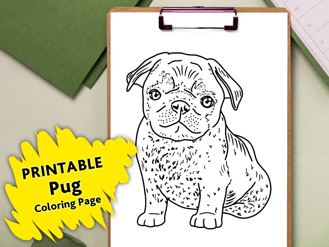 Pug Puppy Printable Coloring Activity for Children - PDF File Download ...
