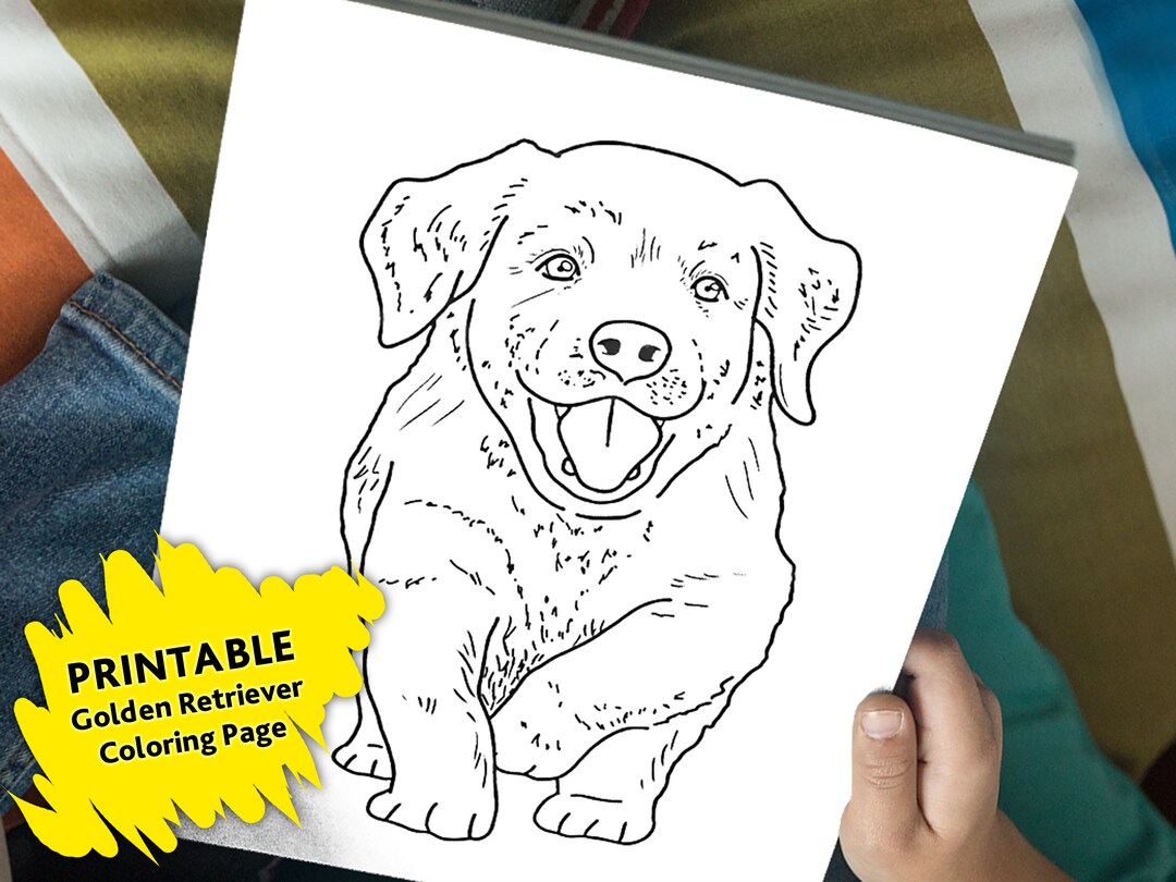 Printable Kids Coloring Activity Page - Golden Retriever PDF Image ...