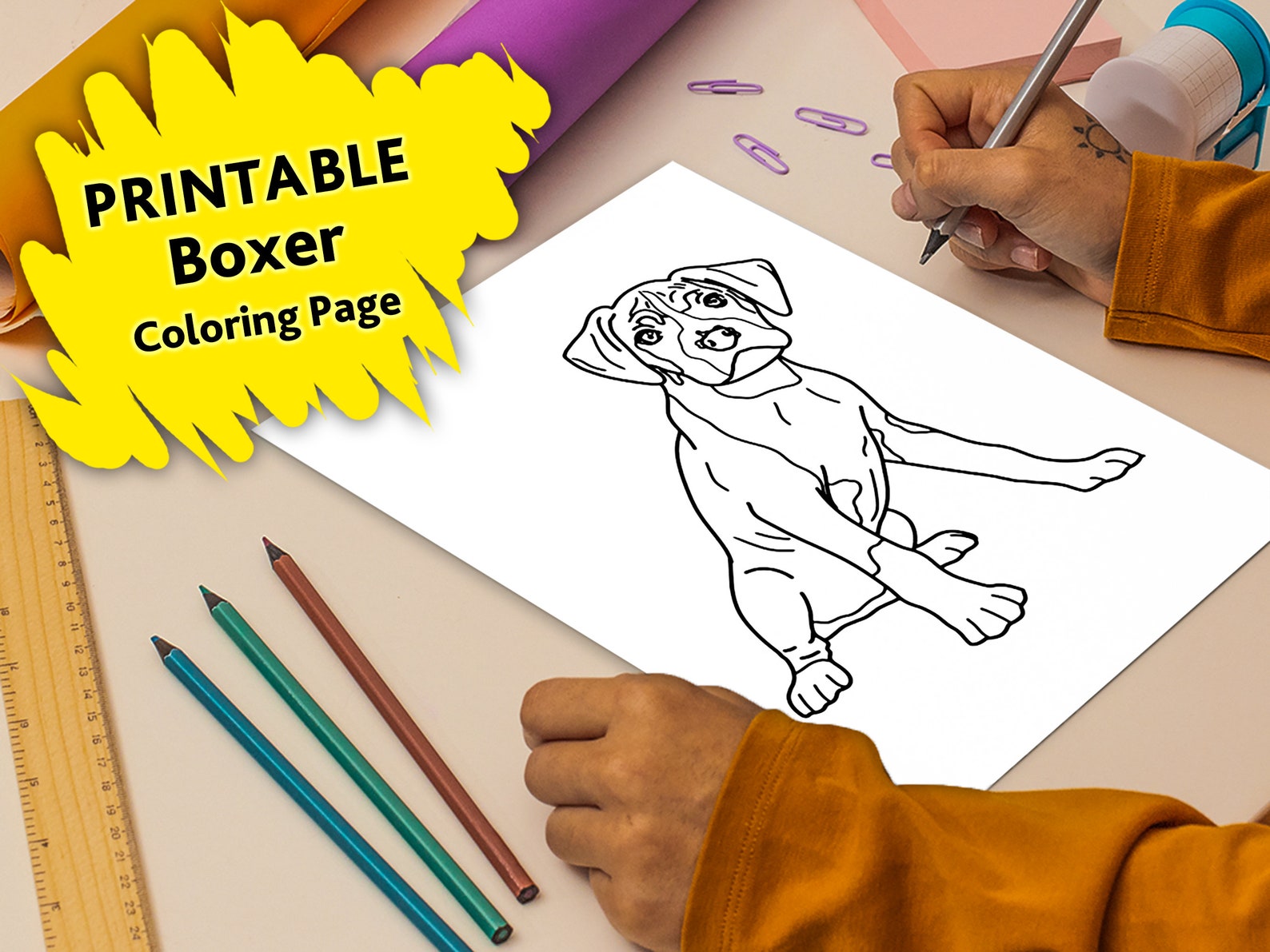 Boxer Printable Coloring Page PDF for Children PDF Download - Etsy