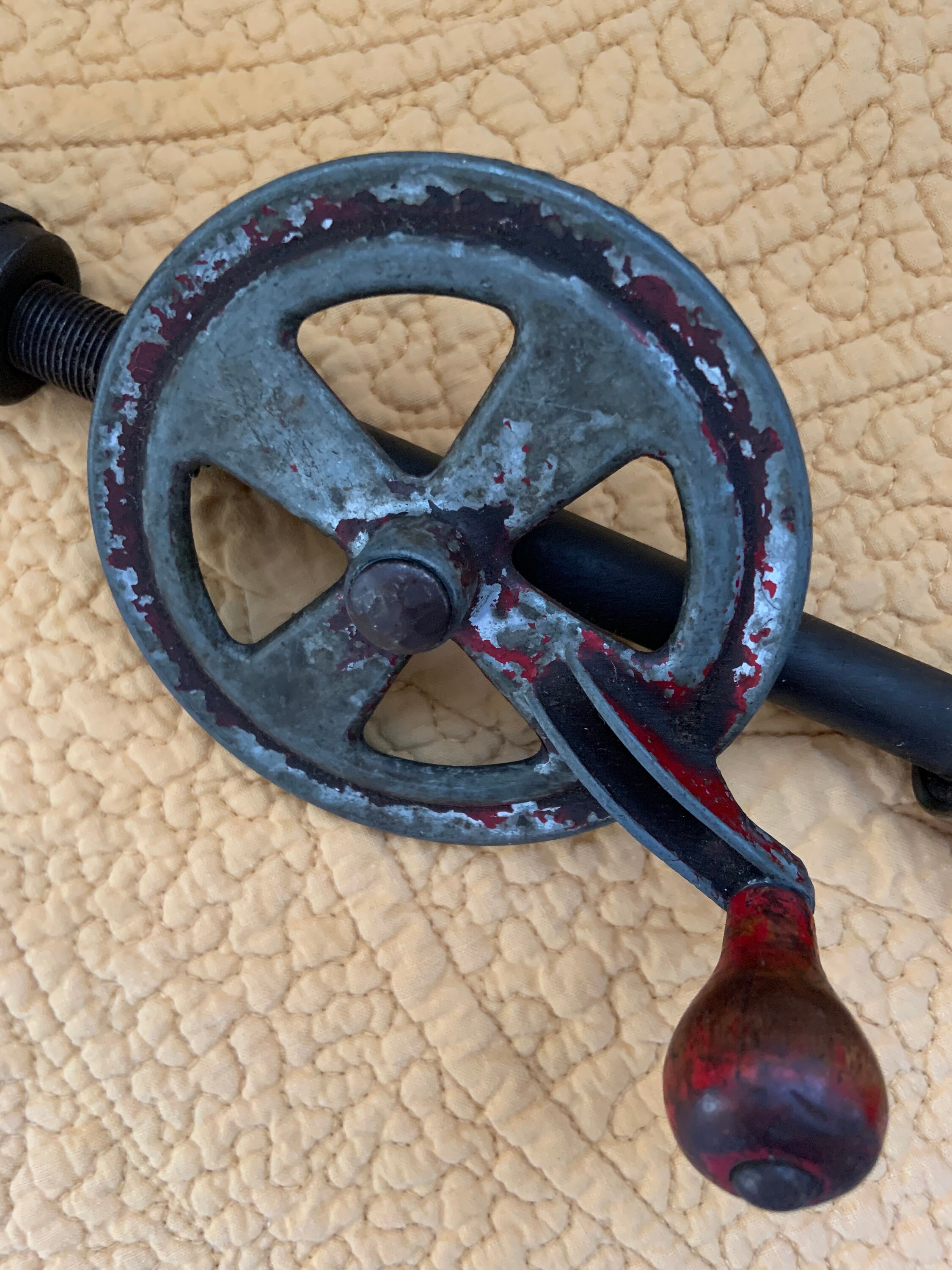 Antique Hand Drill, 1930s Manual Egg Beater Drill With Red Wood Handle ...