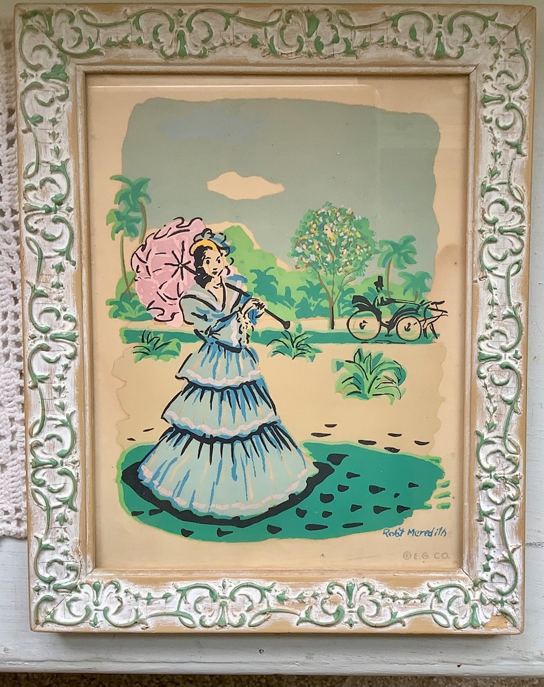 Vintage Robert Meredith Victorian Lady Art Mid Century Framed Wall ...