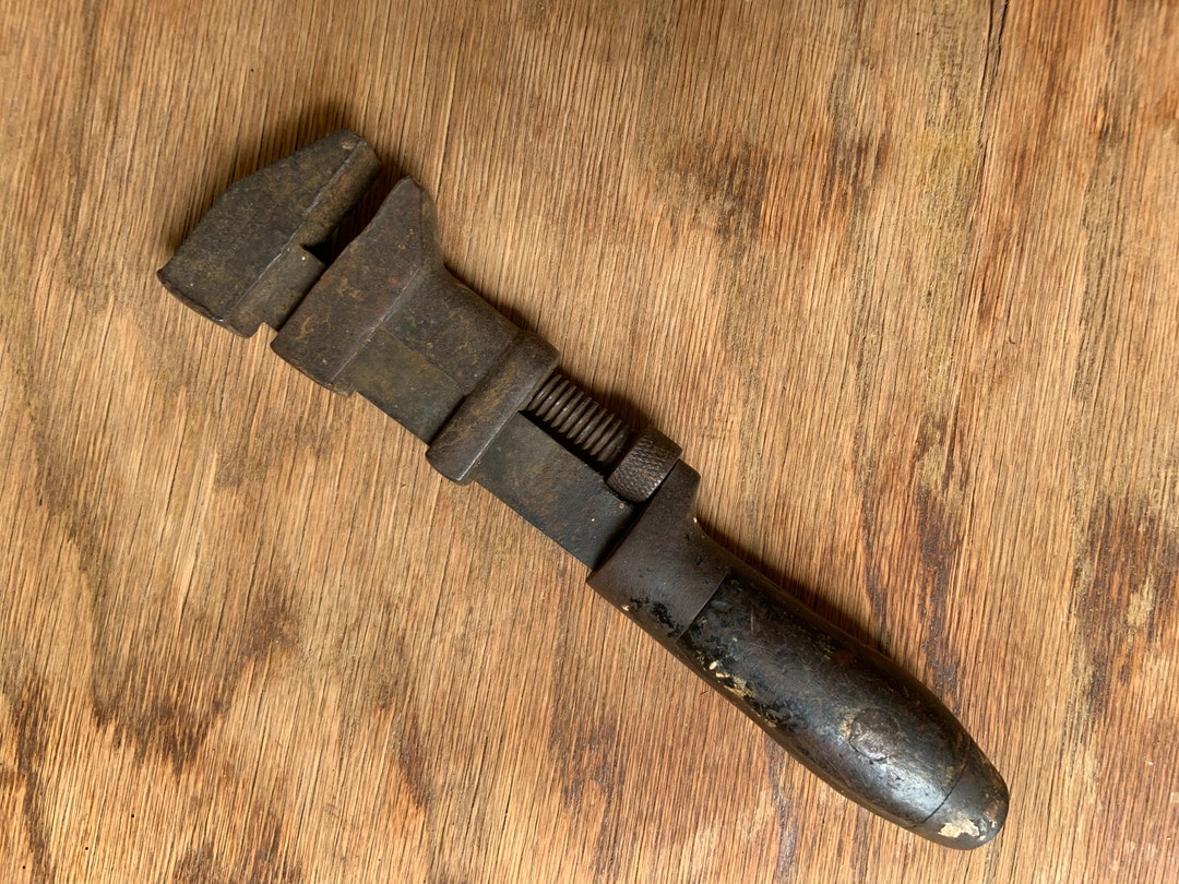 Heirloom Monkey Wrench 8.5" - 1900s Antique Tool With Wooden Handle ...