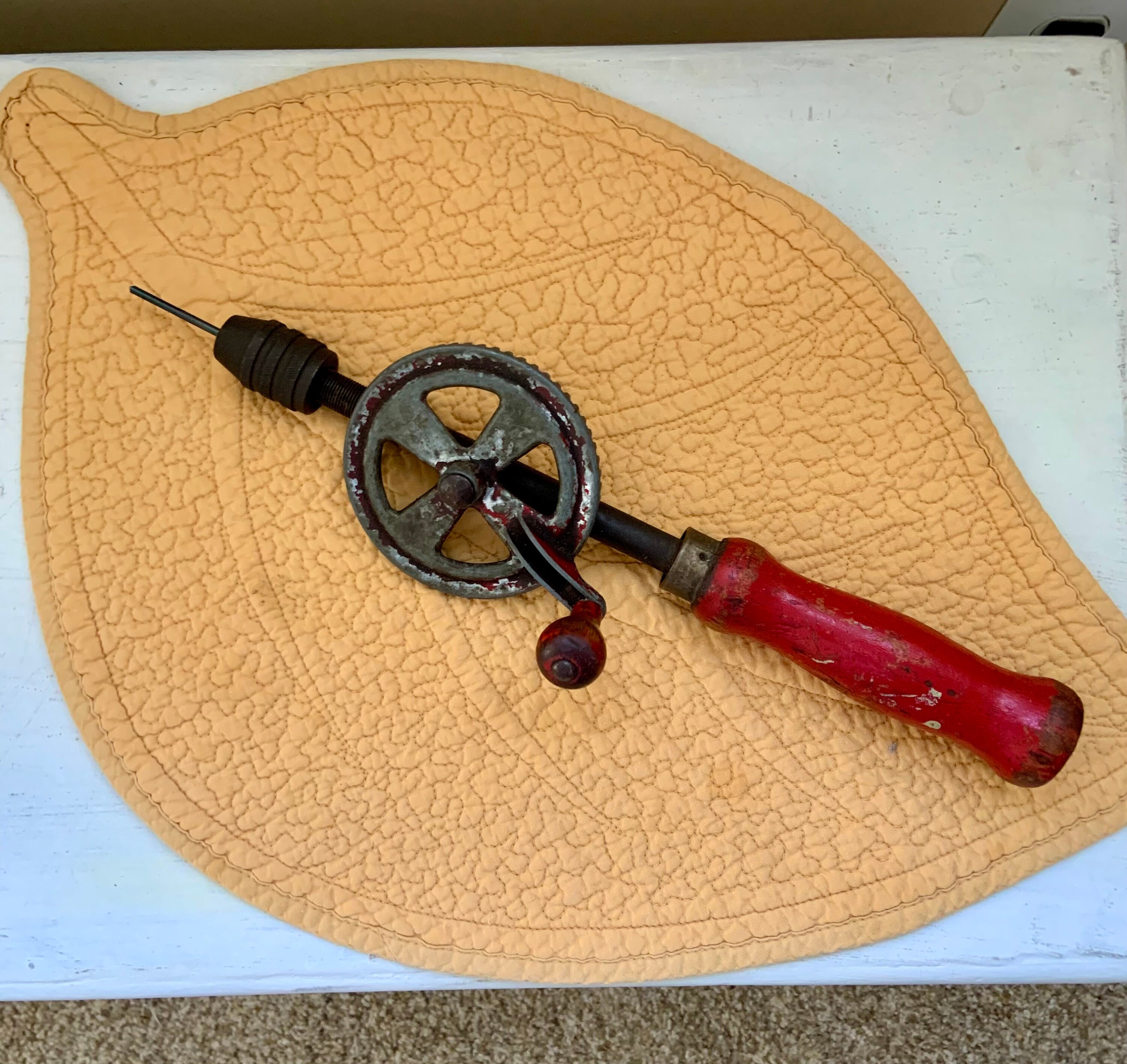 Antique Hand Drill, 1930s Manual Egg Beater Drill With Red Wood Handle ...