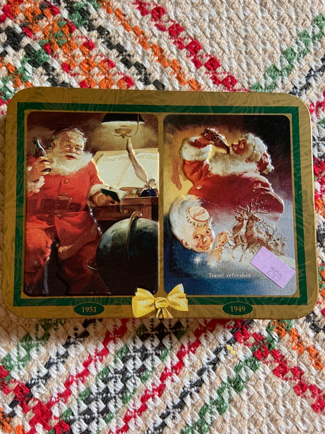 Vintage Playing Cards, Double Deck of Cards in Coca Cola Tin, Christmas ...