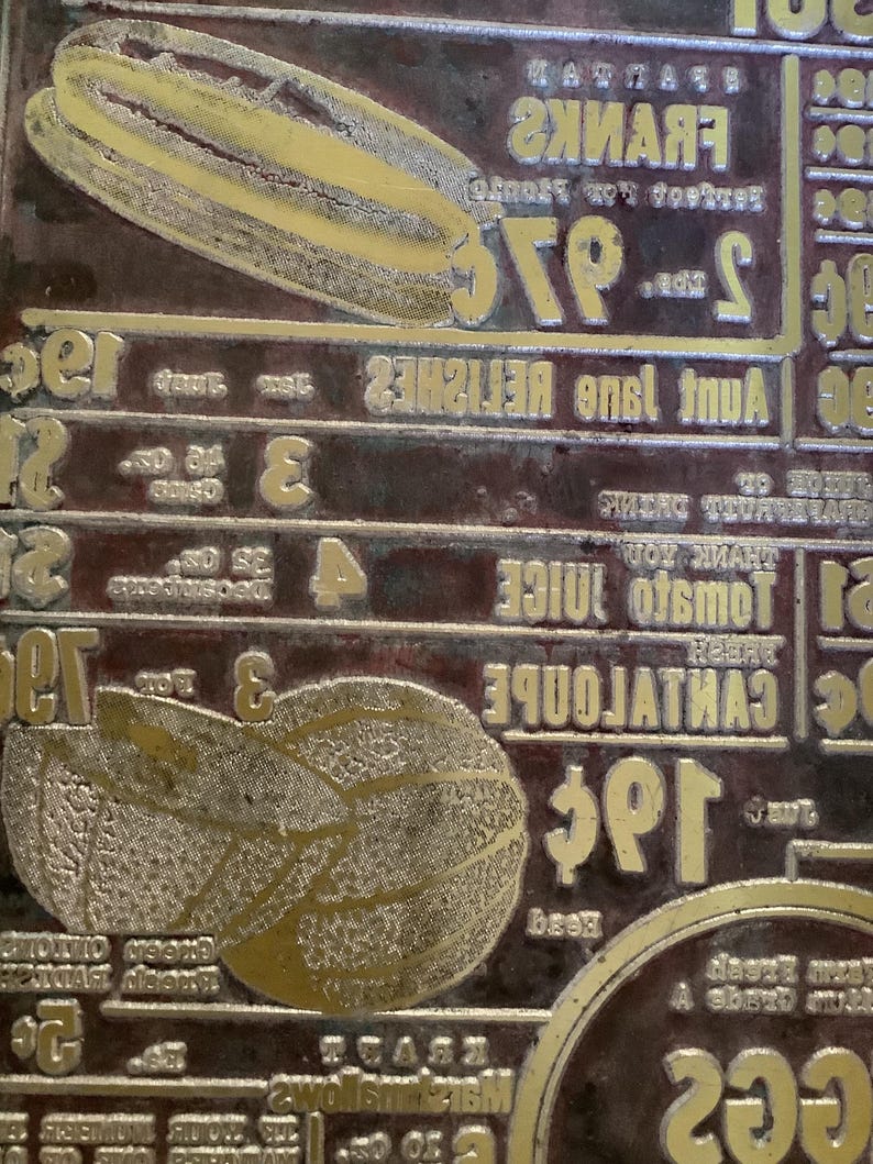 Vintage Newspaper Printing Plate | Van Hartesveldt’s Food Market Ad ...