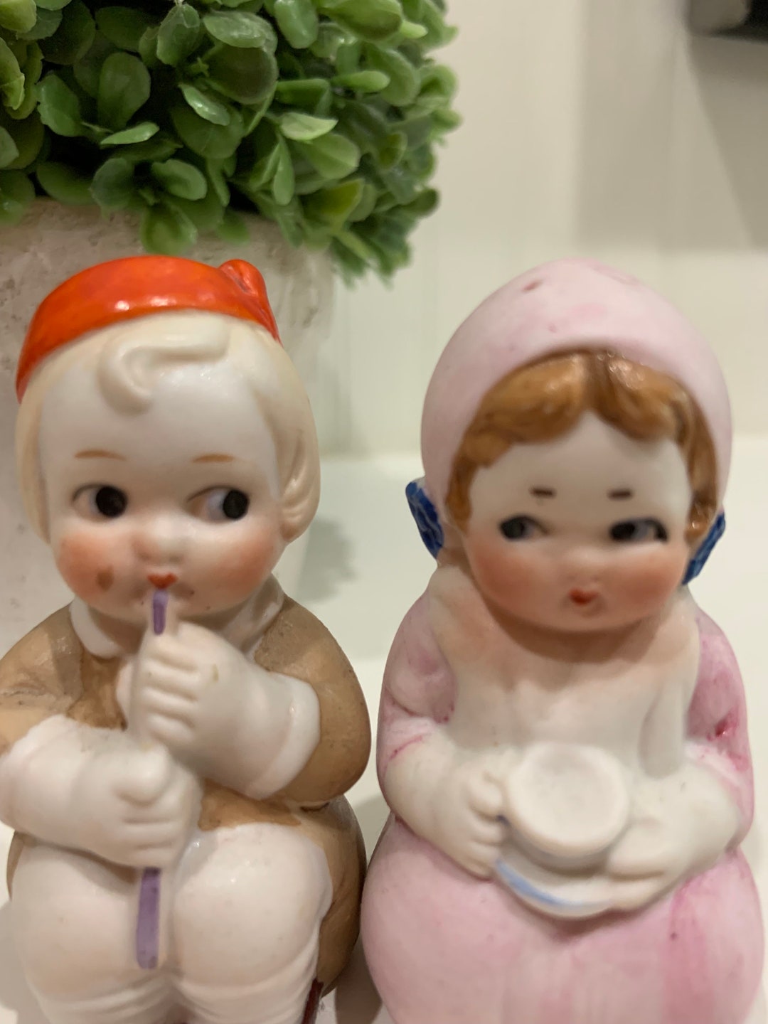 Vintage Salt and Pepper Shakers, Girl and Boy Bisque Figurines, Penny ...