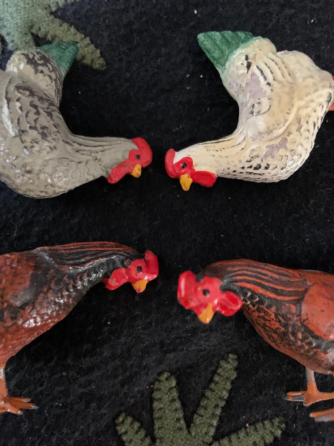 Vintage Miniature Hens With Metal Feet, Putz Composition, Different ...
