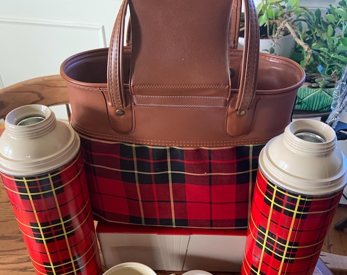Vintage 1970s Thermos Red Plaid Picnic Set With Food Container ...