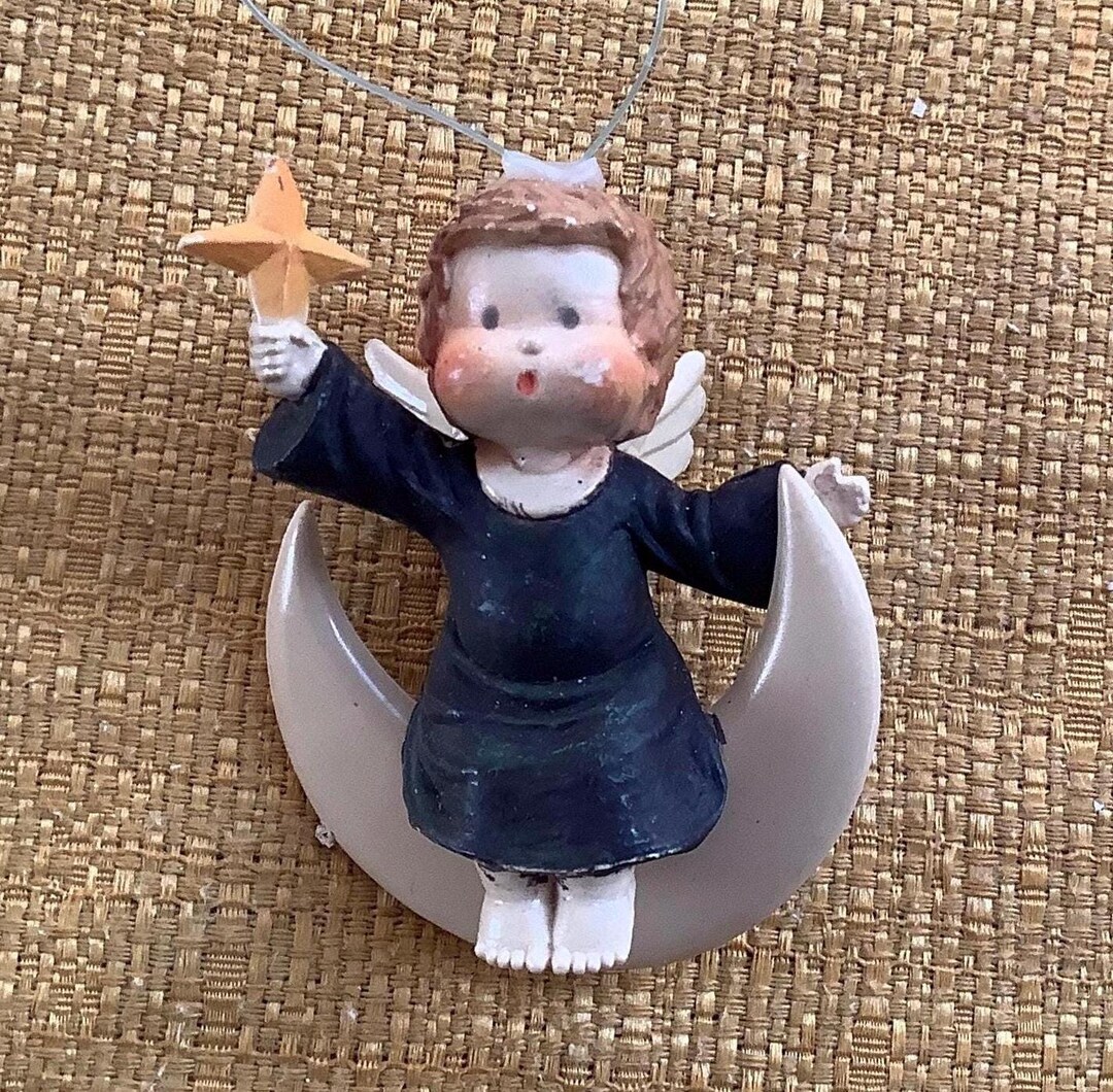 Vintage 1960s and 1980s Angel Moon Ornament Set Hard Plastic Italy ...