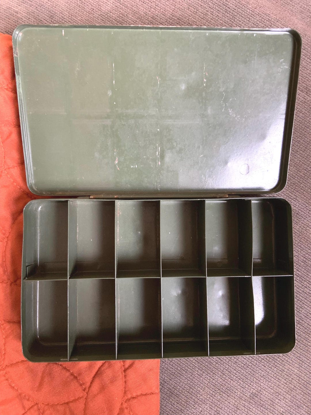 Vintage Green Metal Utility Box, Distressed 12-compartment Organizer ...