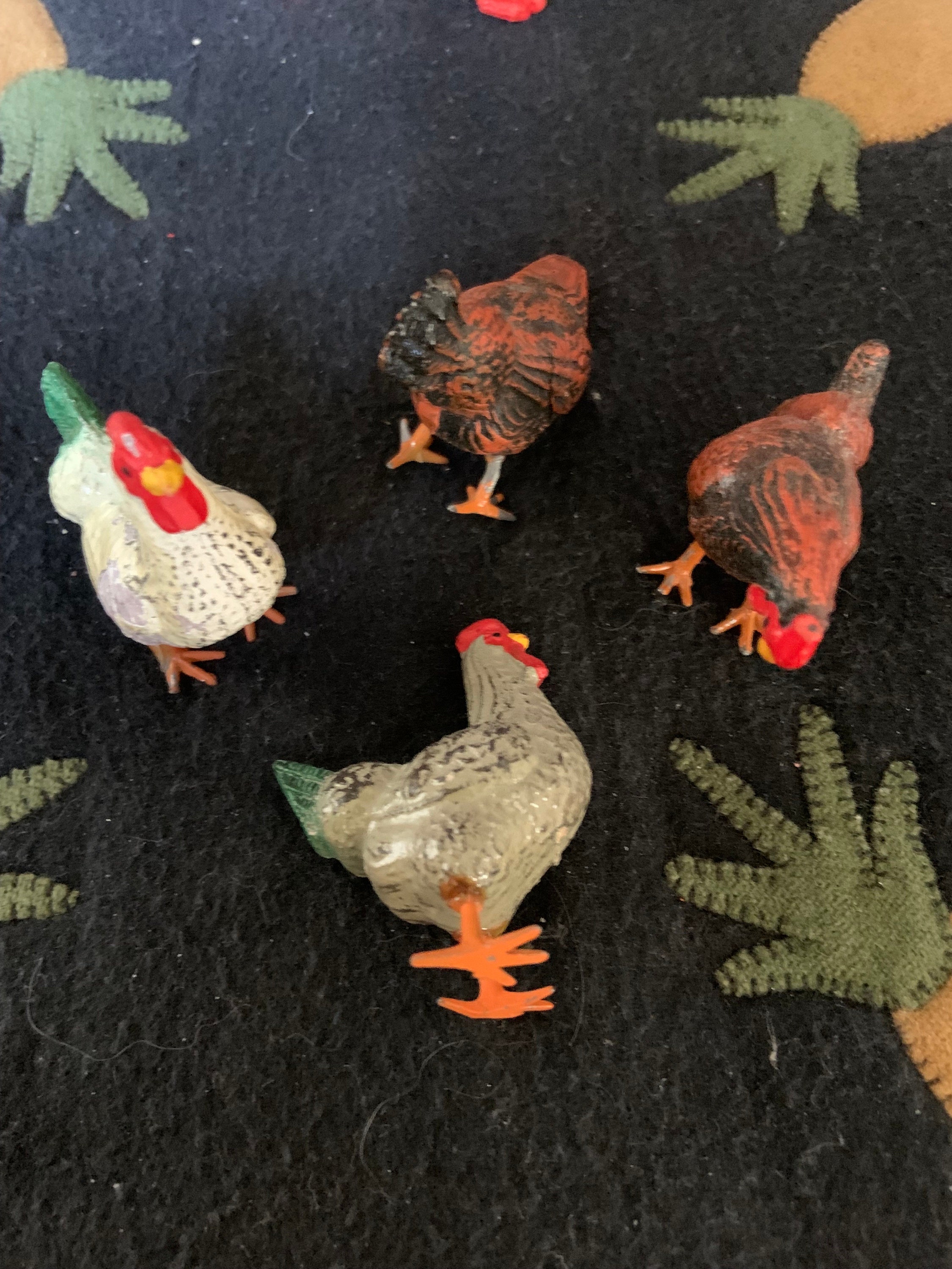 Vintage Miniature Hens With Metal Feet, Putz Composition, Different ...