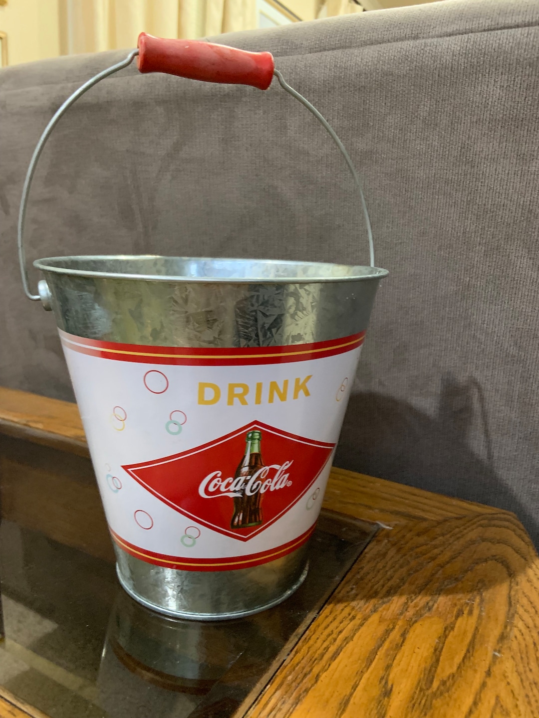 Vintage Coca-cola Galvanized Metal Ice Bucket | 7" Round With Plastic ...