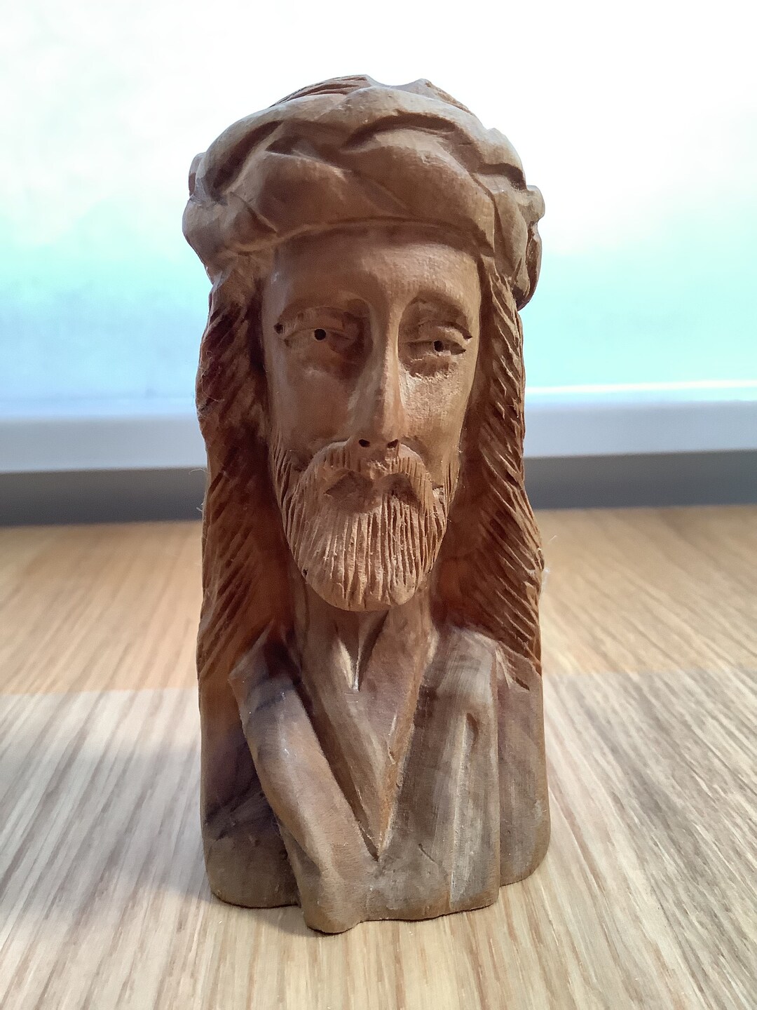 Vintage Jesus Bust With Crown of Thorns. Handcarved Wooden, Religious ...