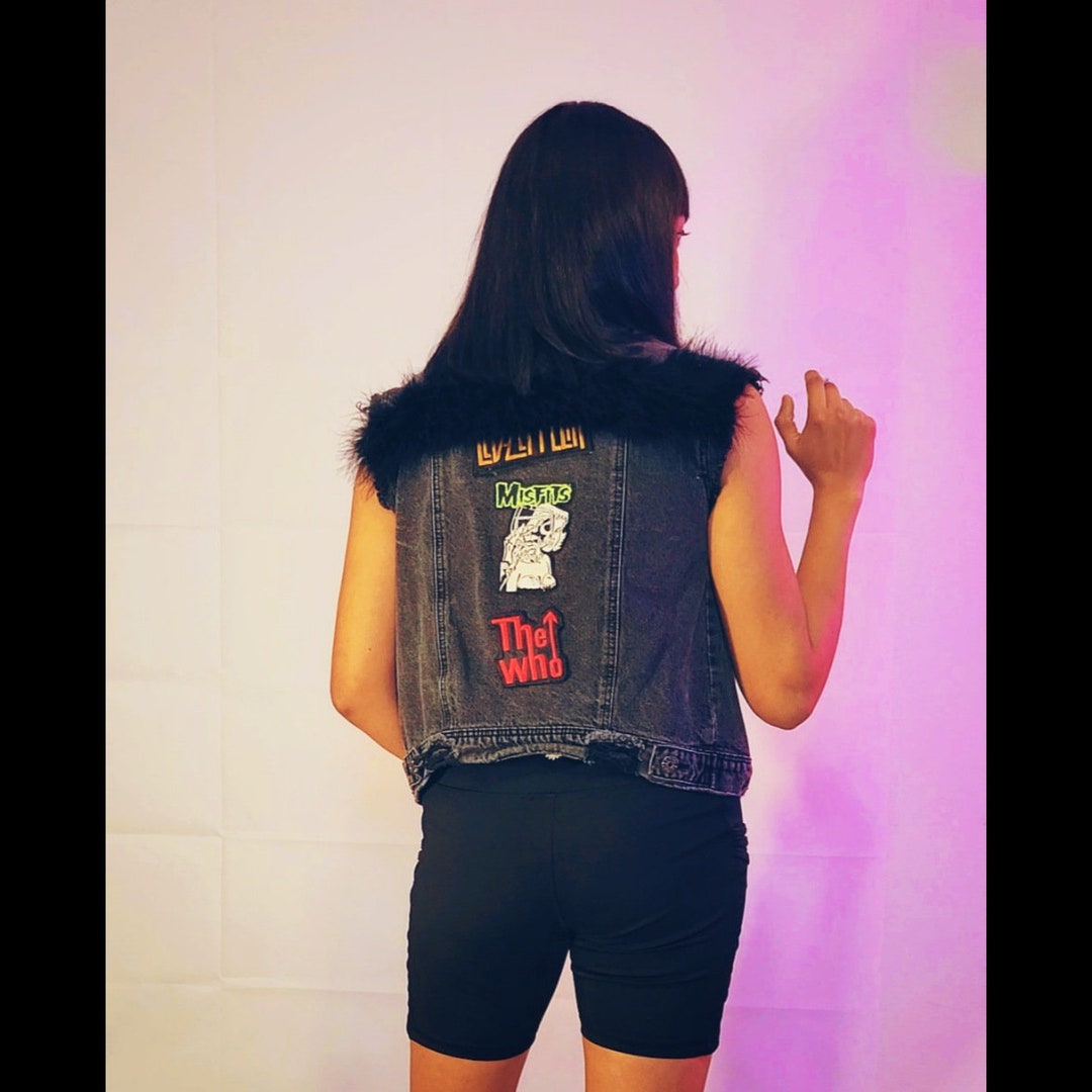Handmade Patched Denim Vest: Led Zeppelin, Misfits, the Who - XS - Etsy
